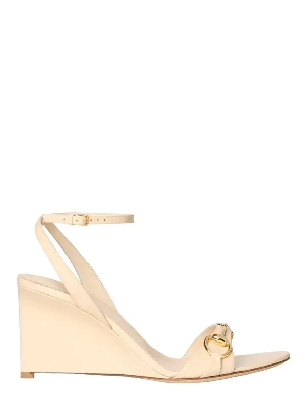 Gucci Leather Wedge Sandal With Horsebit Detail - Gold