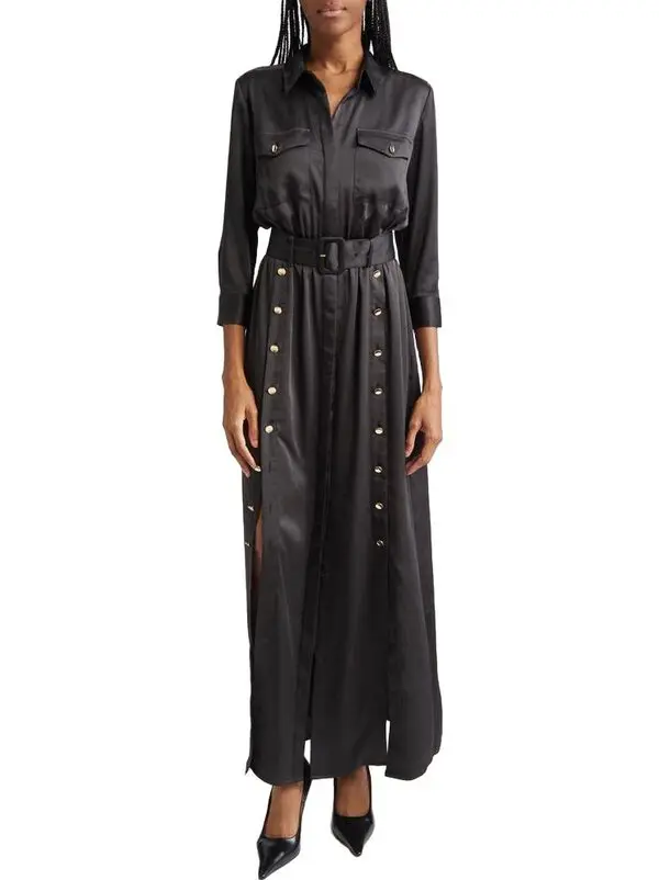 L'Agence Uriah Belted Maxi Shirtdress - Black