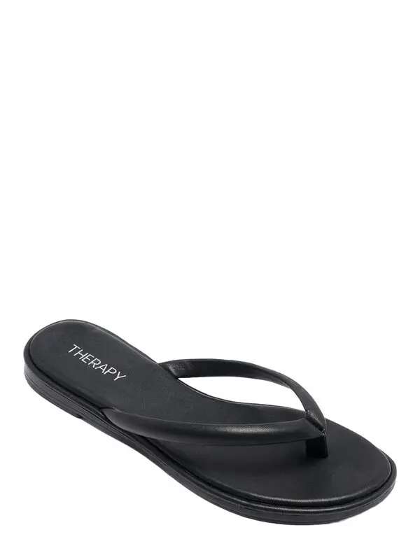 THERAPY AUSTRALIA Open Round Toe Thong Slide Sandal - Black Smooth Pu