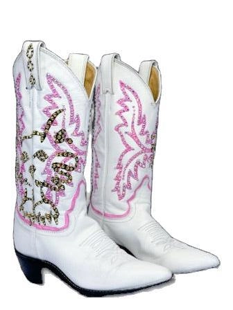 ACID CAT White Cowboy Boot Graphic Crop T-shirt - Black