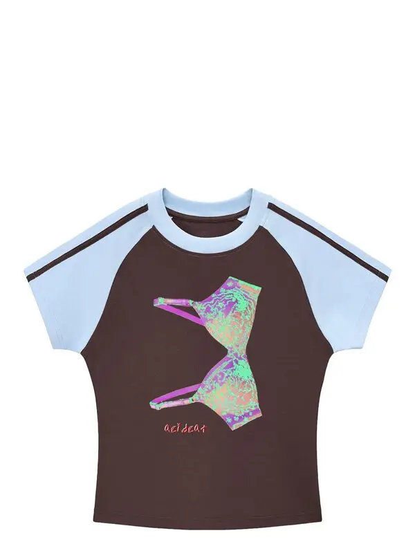 ACID CAT Fitted Cotton T-shirt With Digital Bra Print - Brown