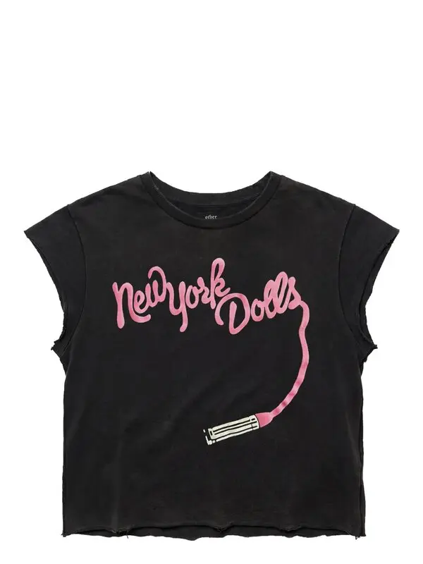 OTHER UK New York Dolls Lipstick Raw Edge T-shirt - Black
