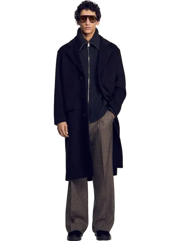 Sandro Long Wool And Cashmere Coat - Black