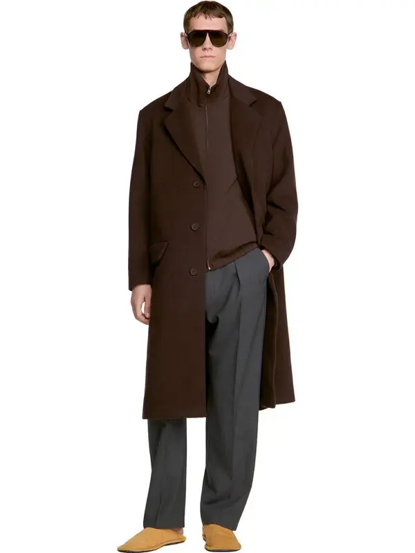 Sandro Long Wool And Cashmere Coat - Chocolate