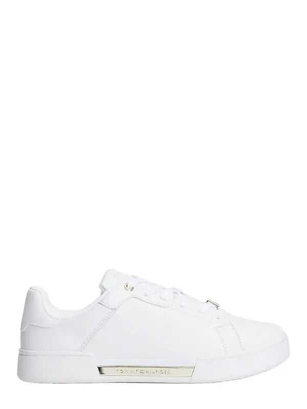 Tommy Hilfiger Leather Sneakers With Gold Tone Accents - White