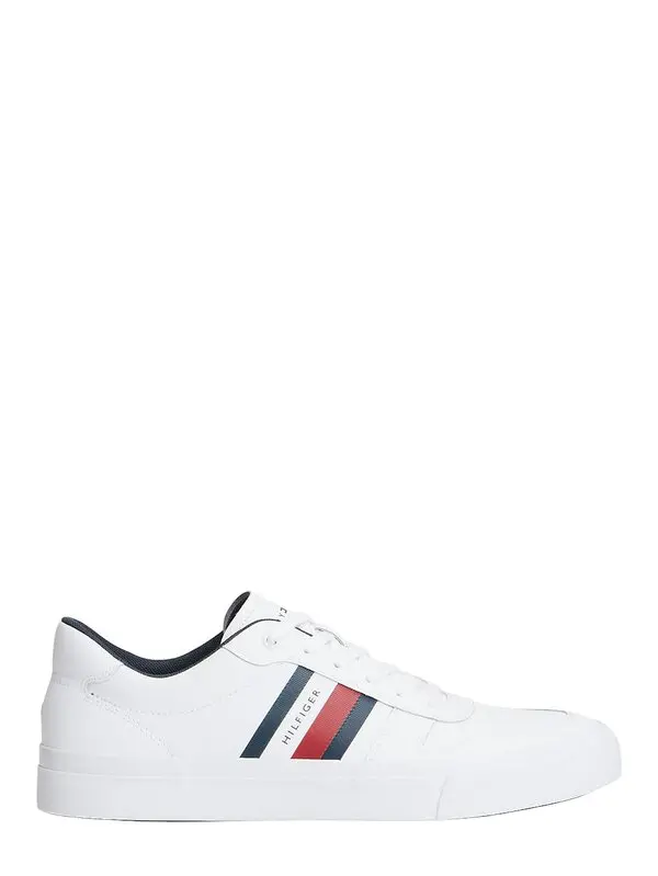 Tommy Hilfiger Signature Stripe Coated Leather Low Top Sneakers - White