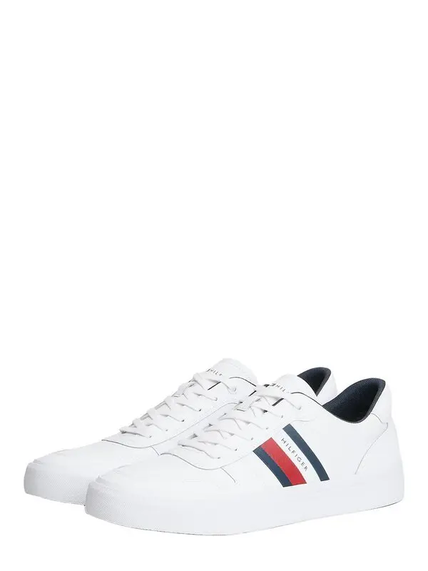 Tommy Hilfiger Signature Stripe Coated Leather Low Top Sneakers - White