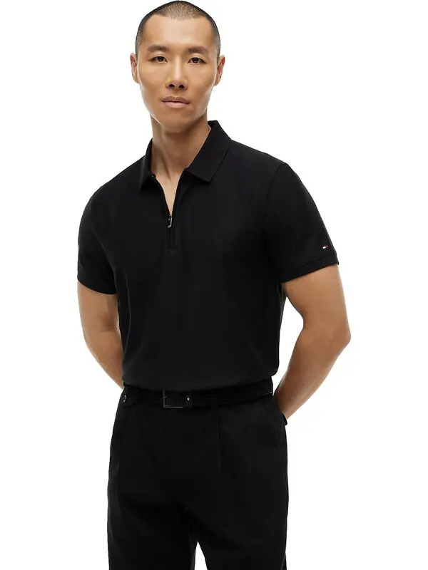 Tommy Hilfiger Regular Fit Quarter-zip Wicking Polo - Black