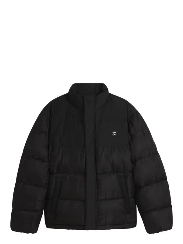 Hugo Water-repellent Puffer Jacket With Jacquard Check Pattern - Black