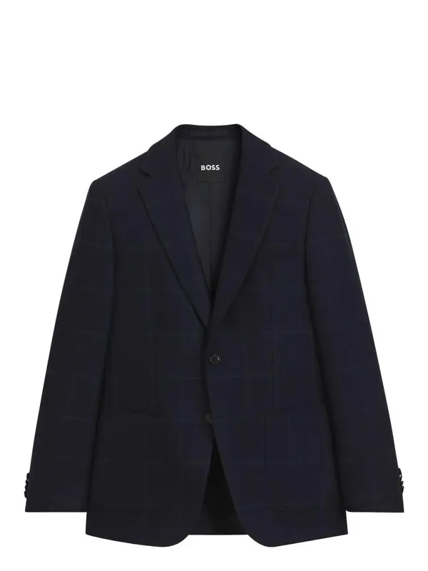 BOSS Slim-fit Blazer In Checked Virgin Wool - Dark Blue
