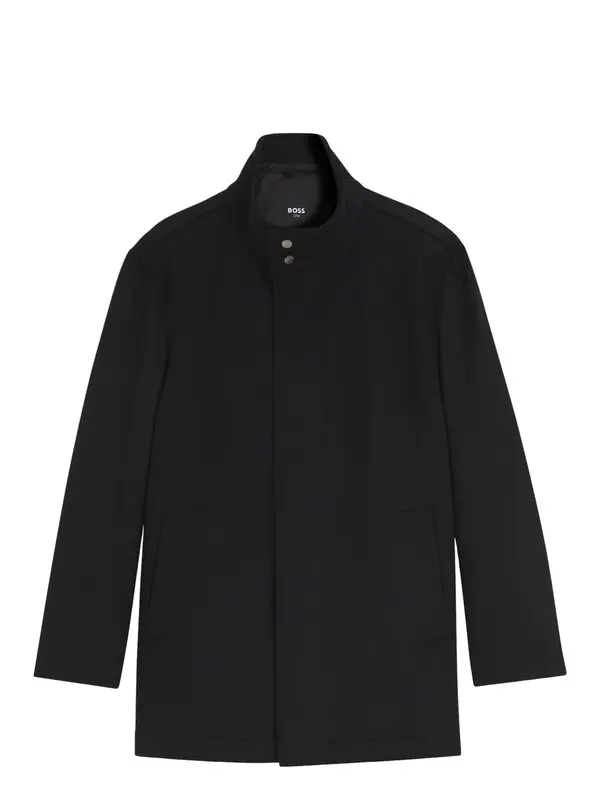 BOSS Formal Coat In Italian Fabric With Stand Collar - Black