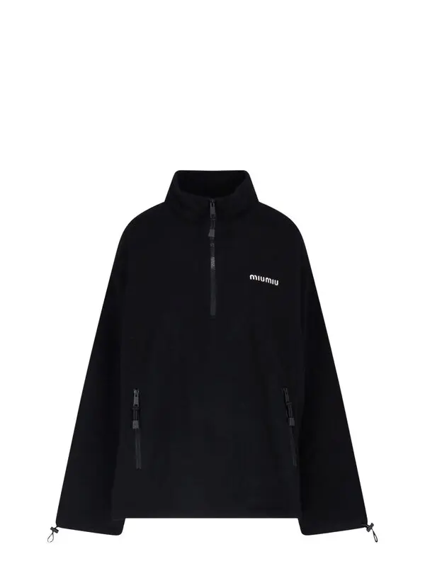 Miu Miu Fleece Logo Half-zip Sweatshirt - Black