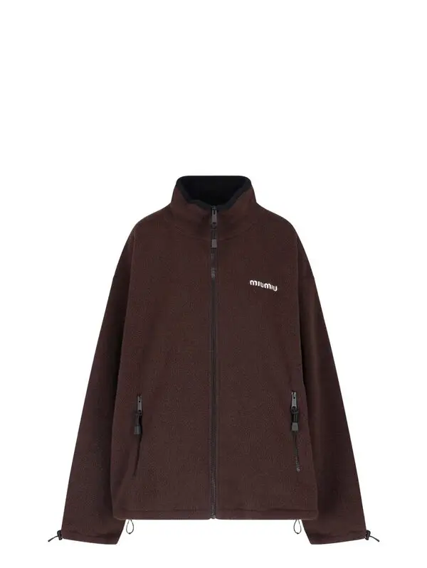Miu Miu Fleece Logo Half-zip Sweatshirt - Brown