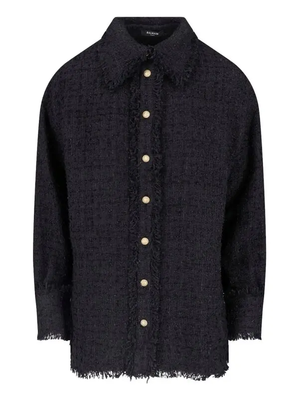 Balmain Tweed Shirt With Button Closure - Black
