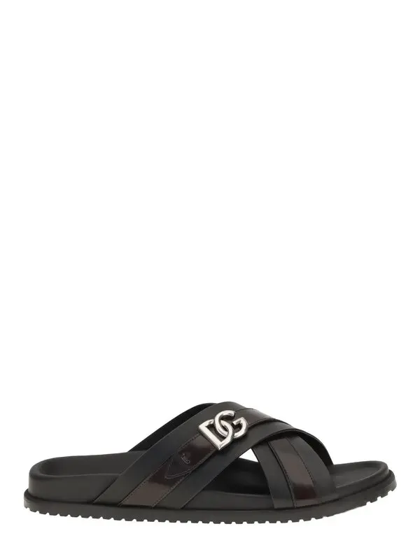 Dolce & Gabbana Smooth Calf Leather Slide Sandals - Black