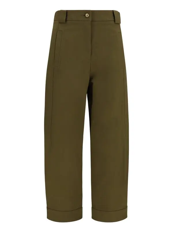Max Mara Adorni Cropped Pants With Contrasting Stitching And Cuffed Hem - Green