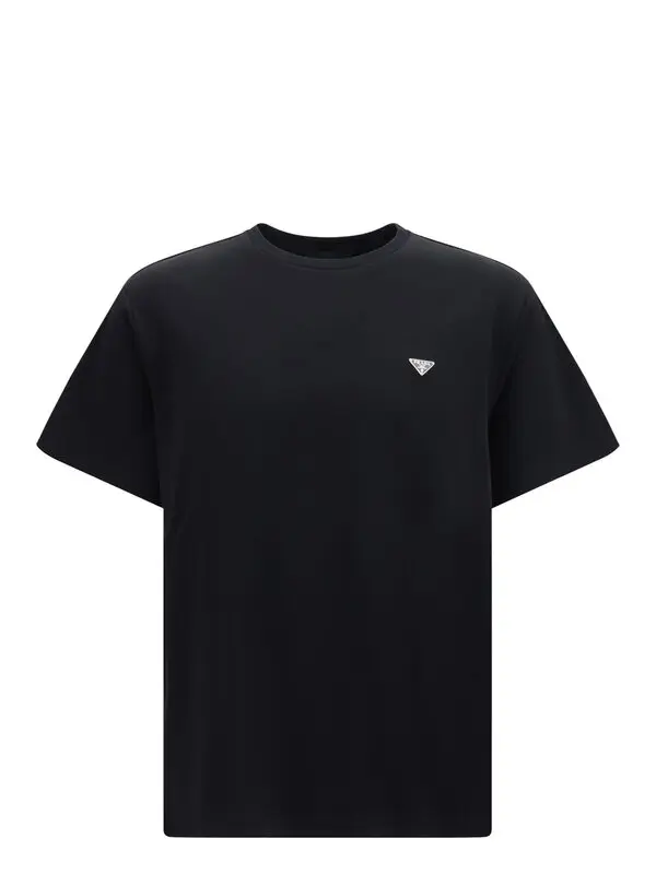 Prada Cotton T-shirt With Triange Ogo Mae - Black
