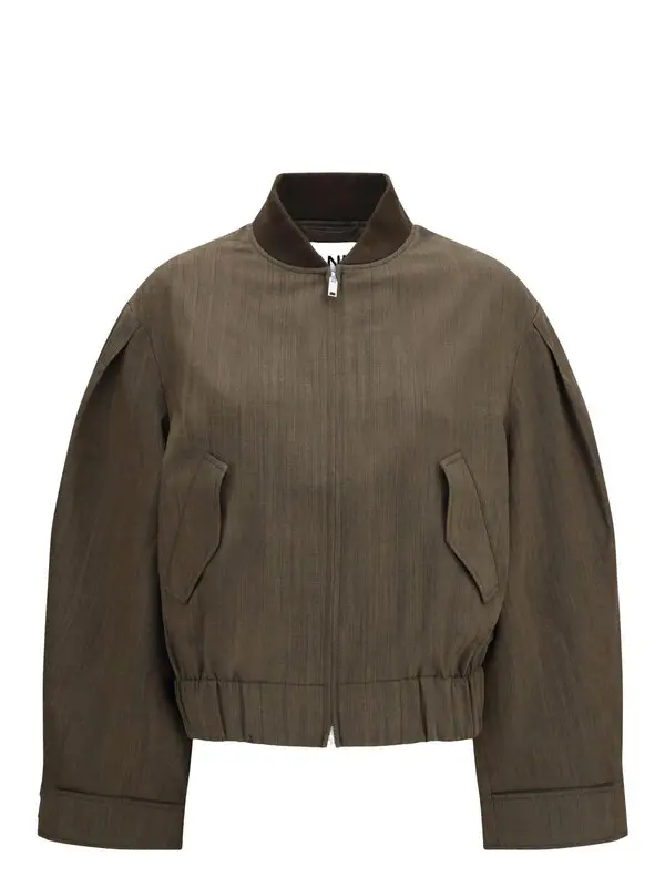 GANNI Lightweight Wool Bomber Jacket - Green