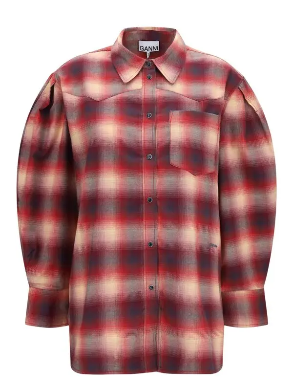 GANNI Cotton Flannel Check Shirt - Multicolour