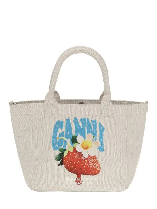 GANNI Small Easy Shoulder Bag With Strawberry Print - Beige