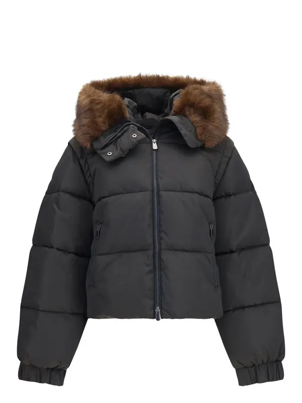 Pinko Godetia Padded Down Jacket With Faux Fur Trim - Brown