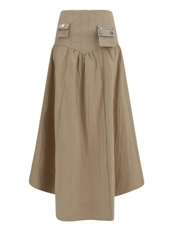 GANNI Corset Detail And Ruched Midi Skirt - Beige