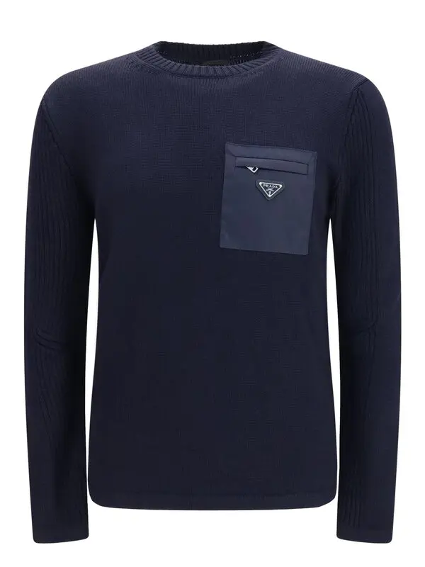Prada Virgin Wool Sweater With Chest Pocket - Blue