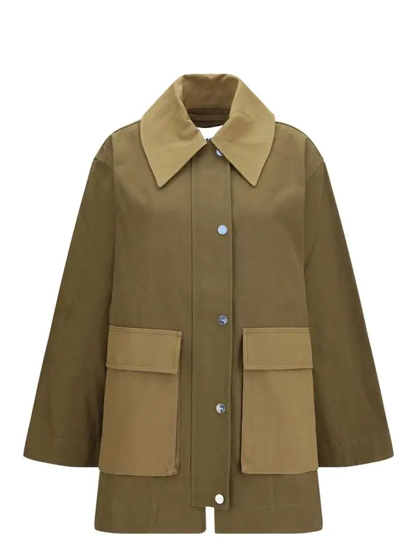 GANNI Oversized Cotton Utility Jacket With Patch Pockets And Elbow Patches - Green