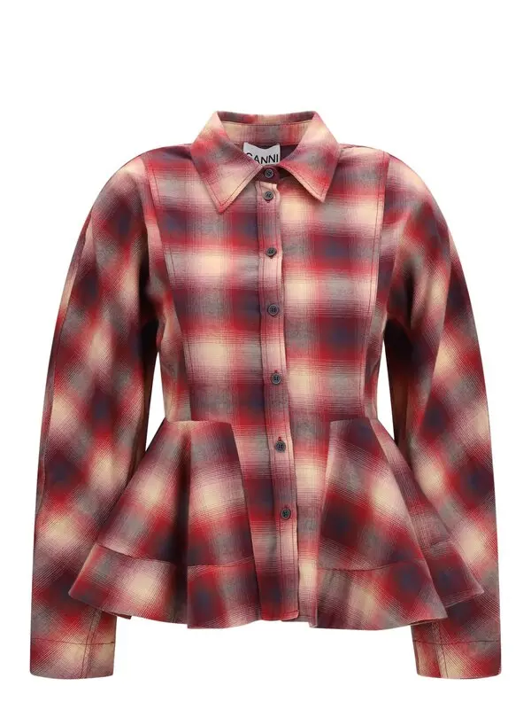 GANNI Peplum Flannel Shirt - Multicolour