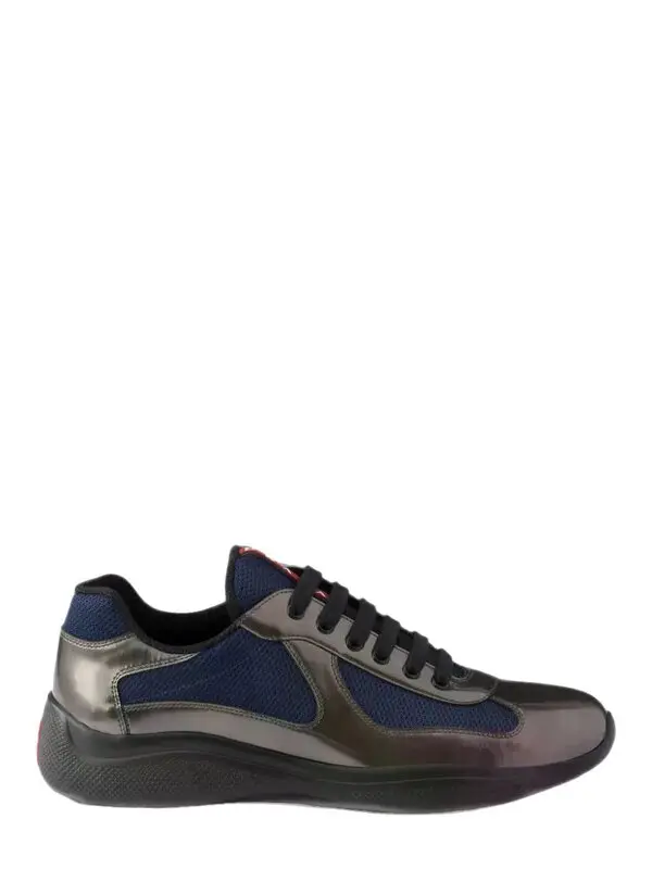 Prada America's Cup Metallic-leather And Bike-fabric Lace-up Sneakers - Grey
