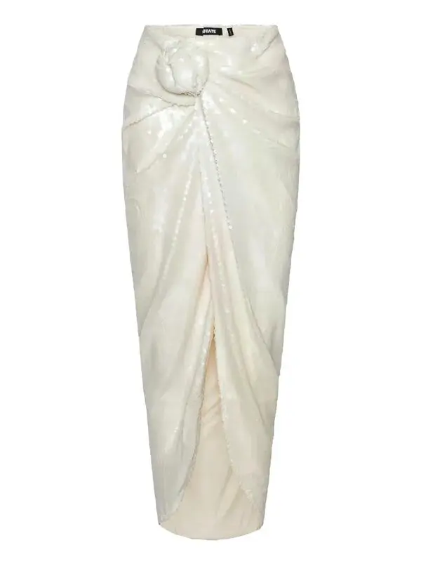 ROTATE BY BIRGER CHRISTENSEN Sequined Knot Midi Skirt - Neutrals