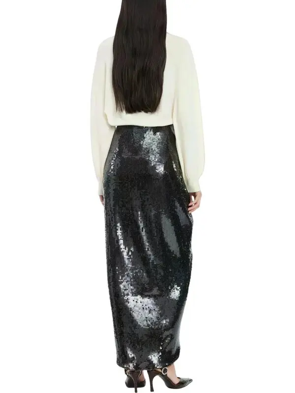 ROTATE BY BIRGER CHRISTENSEN Sequined Draped Midi Skirt With Knot Detail And Slit - Black