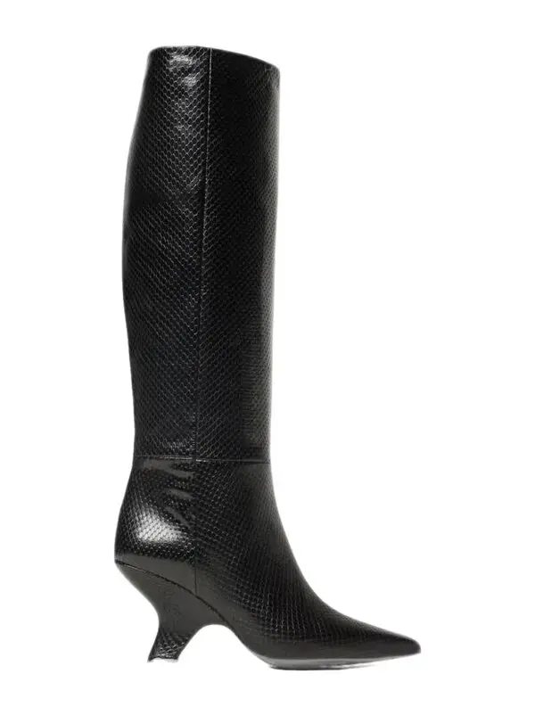 ANNA F. Python-print Leather Knee-high Boots - Black