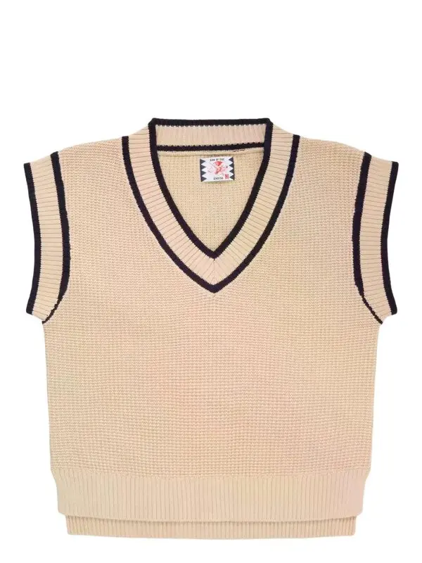 SON OF THE CHEESE Striped Trim V-neck Vest - Neutrals