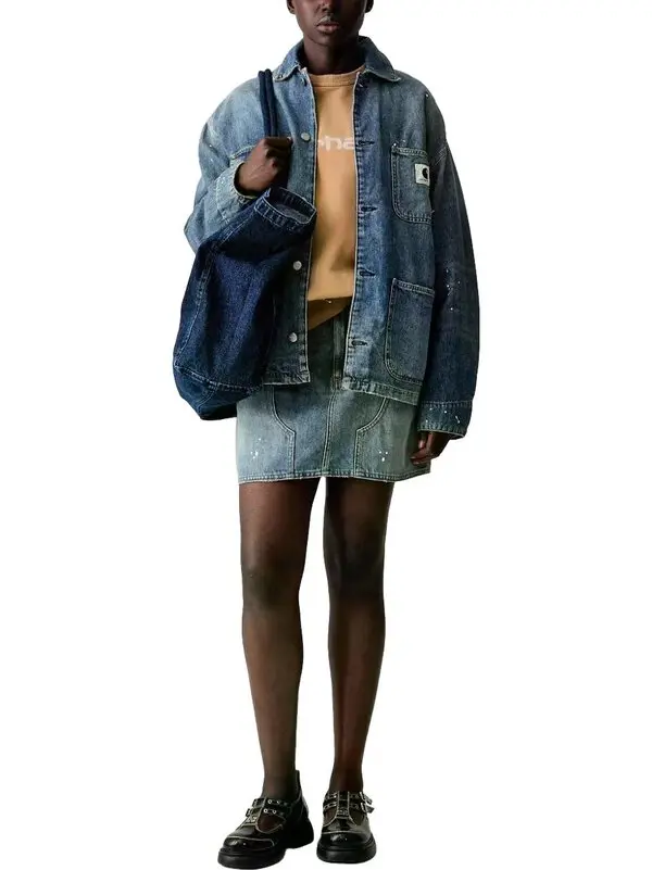 Carhartt Work In Progress Paint-splatter Denim Skirt - Blue