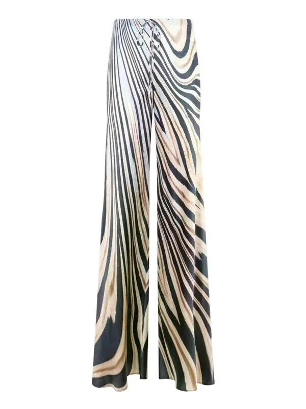 Roberto Cavalli Zebra Print Drawstring Flared Trousers - Brown