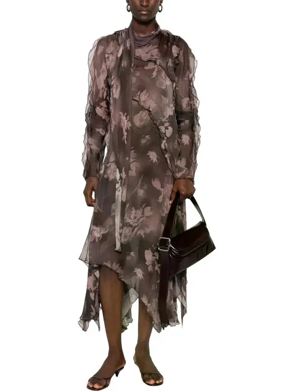 DIESEL® Floral Print Ruffled Midi Dress - Brown