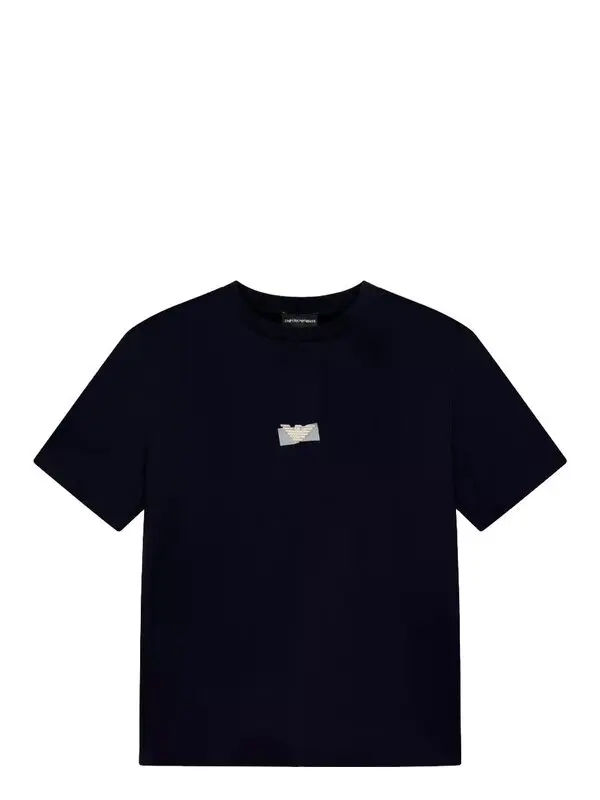 Emporio Armani Jersey T-shirt In Lyocell Blend With Embossed Eagle And Logo Print - Blue