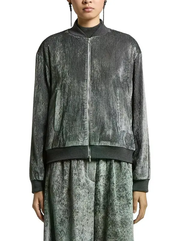 Peserico Plissé Effect Velvet Bomber Jacket - Grey