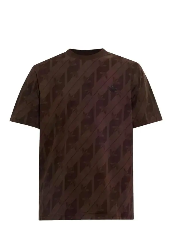 Adidas Monogram-print Logo-patch T-shirt - Brown