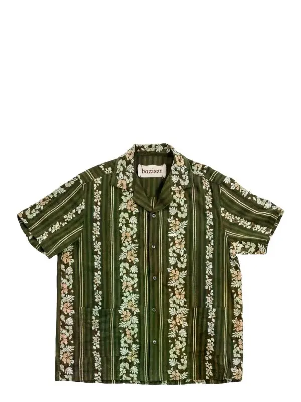 BAZISZT Verve Floral-print Striped Shirt - Green
