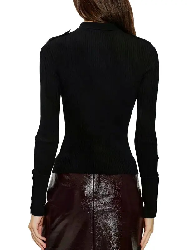COURREGES Ribbed Knit Logo Detail Polo Shirt - Black