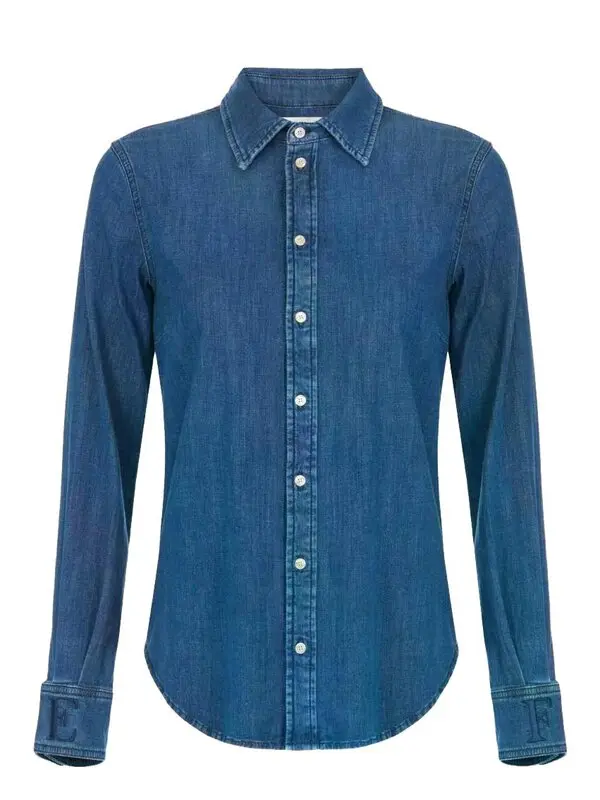 Elisabetta Franchi Denim Blouse With Embroidered Logo - Blue