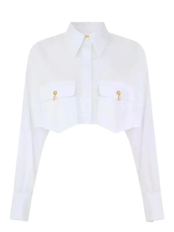 Elisabetta Franchi Cropped Cotton Shirt With Patch Pockets And Logo Detail - White