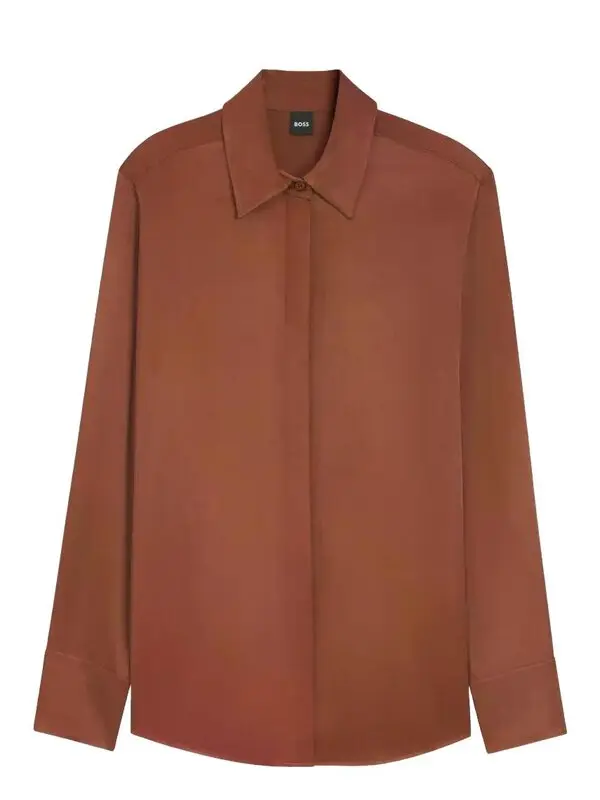 BOSS Regular-fit Satin-finish Blouse - Brown