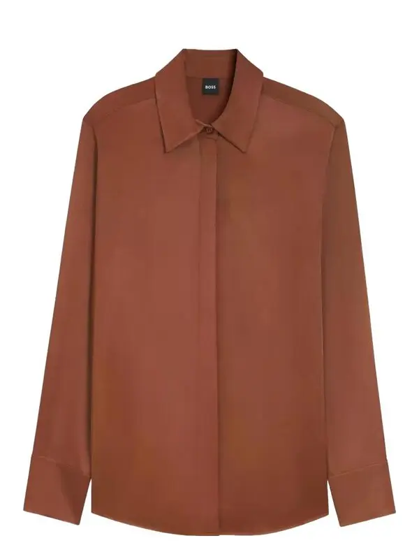 BOSS Regular-fit Satin-finish Blouse - Brown