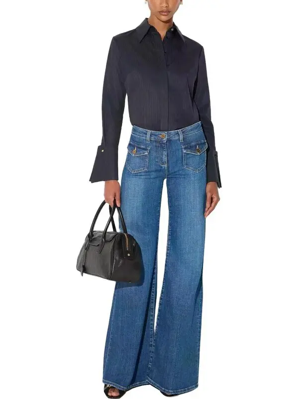 Elisabetta Franchi Striped Shirt With Oversized Cuffs - Black
