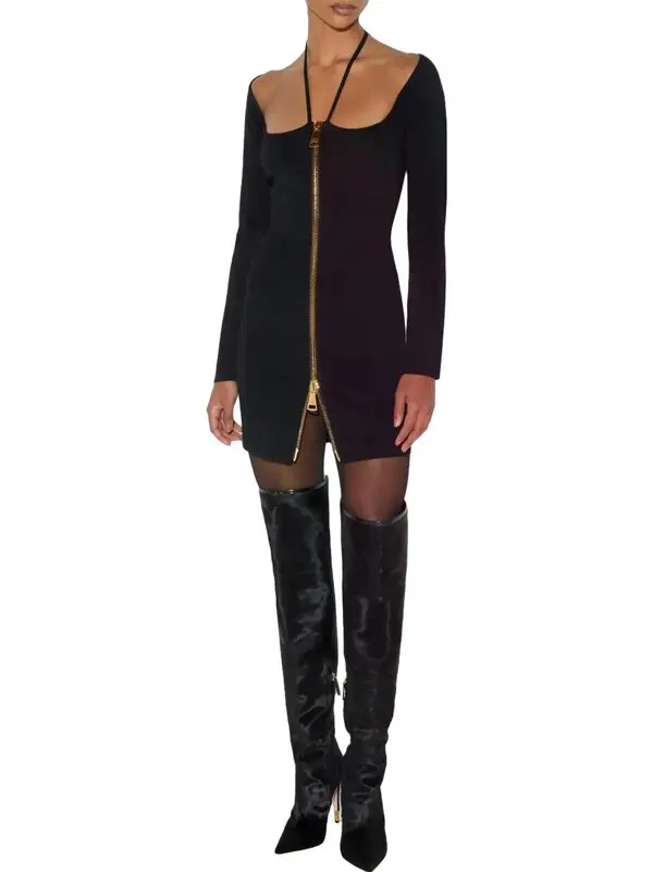 Elisabetta Franchi Knit Mini Dress With Ties And Zip Detail - Black