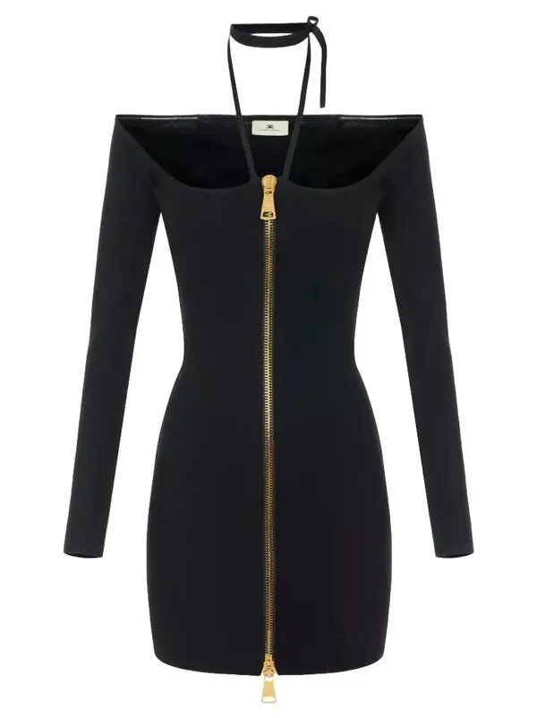 Elisabetta Franchi Knit Mini Dress With Ties And Zip Detail - Black