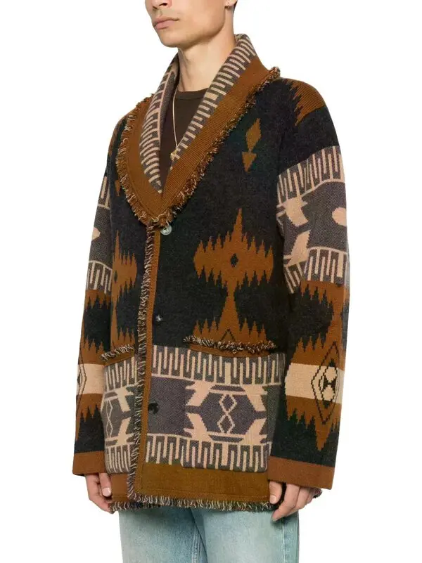Alanui Jacquard-knit Fringed Cardigan - Grey